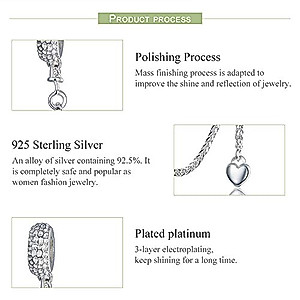 Heart Safety Chain Charm 925 Sterling Silver Beads fit Pandora Charms Bracelet & Necklace (White Safety chain)
