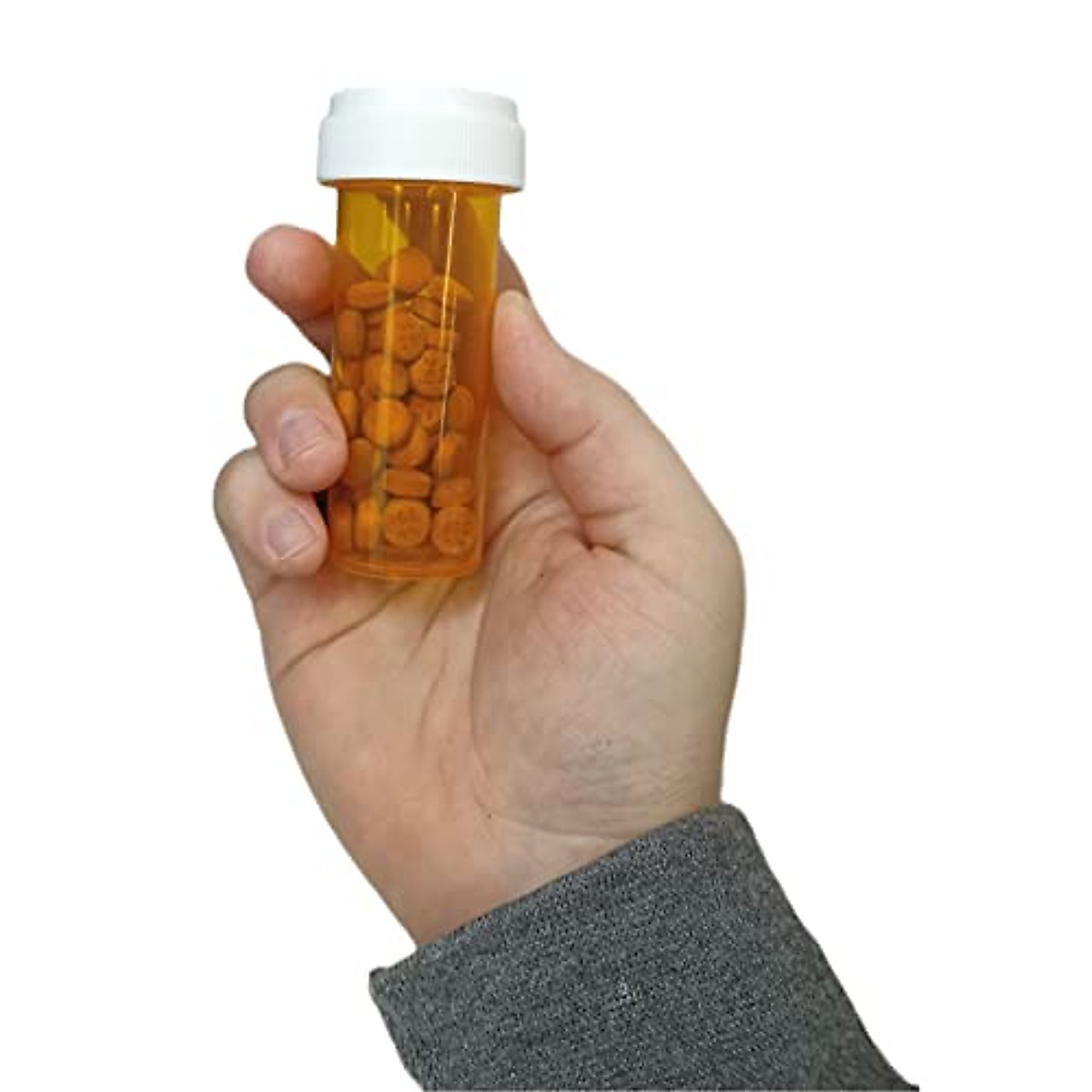 Empty Pill Bottle Vials 16 Dram (2 oz) with Push Down Caps [Pack of 5] Amber Pharmaceutical Prescription Dispensing Bottles with Safety lids with Child Resistant Caps - Plastic Medicine Bottles (5)