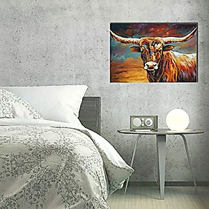 SOULDOOR Cow Pictures Wall Decor Picture Of Texas Longhorn Print Bull Horn Picture Artwork Of Cows For Bedroom Living Room Framed Ready To Hang 16x24 Inch