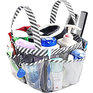 Haundry Mesh Shower Caddy Bag, Portable College Dorm Bathroom Tote, Quick Dry Holder for Camp Gym, 8 Basket Pockets with Key Hook and 2 Oxford Handles, Gray
