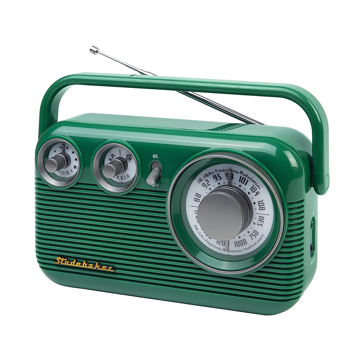 Studebaker SB2003 Retro Portable AM FM Radio | Built in Speaker | AC Powered/Battery | Aux-in Cable (Bundle) (Green)