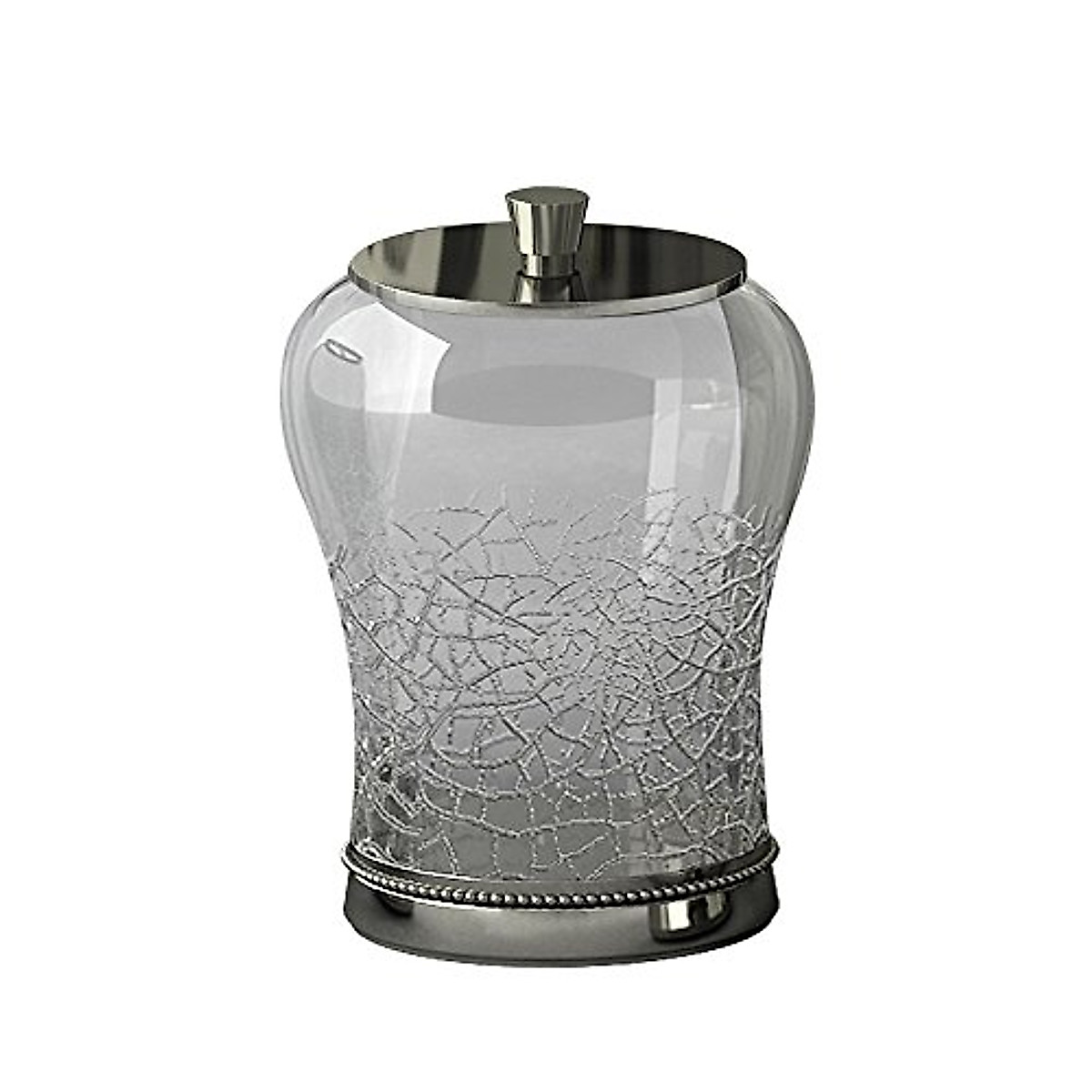 nu steel Container Coyote Qtip Dispenser Bathroom Vanity Storage Organiser, Canister, Apothecary Jar for Cotton Swabs, Rounds, Balls, Crackle Glass with Metal Trims