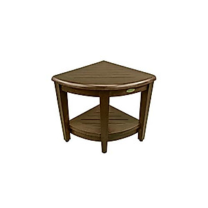 Decoteak Corner Shower Bench Teak Wood Corner Shower Stool with Shelf Extended Height SnazzyCorner Shower Foot Stool for Indoors and Outdoors - 23 inches Tall