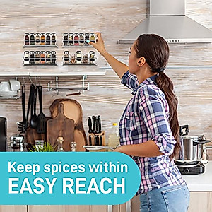 Ultimate Hostess Spice Rack Wall Mount - Spice Organizer for Cabinet, Pantry, and Tiny Kitchen - Space-Saving Hanging Spice Rack - Wall Spice Rack - Screw or Adhesive Spice Rack, 4-Tier, Fit 24 Jars