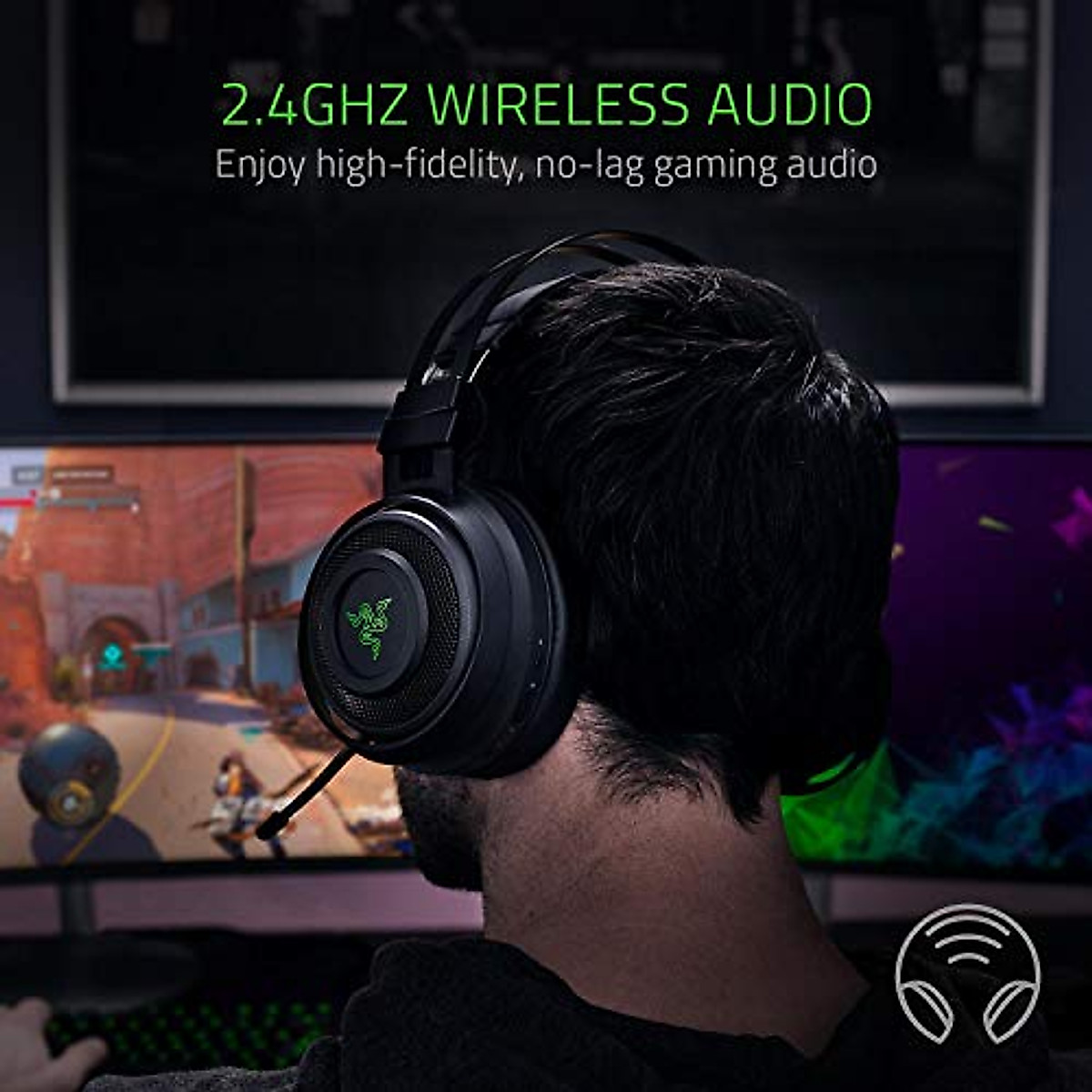 Razer Nari Wireless 7.1 Surround Sound Gaming Headset: THX Audio, Auto-Adjust Headband & Swivel Cups, Chroma RGB, Retractable Mic, For PC, PS4, PS5, Black