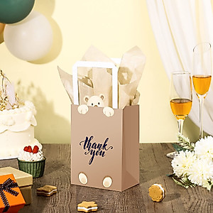 Eersida 16 Pcs Teddy Bear Gift Bags Baby Shower Bags Bear Birthday Decorations Thank You Paper Bags with Tissue Handles Brown Candy Treat Bags for Guests Wedding Kids Prizes School Party Supplies