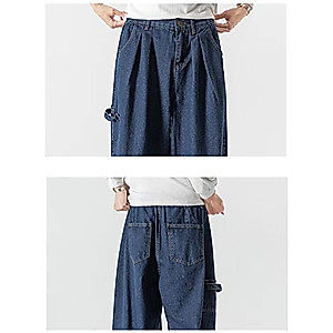 KOCHHA Jeans Men's Big Wide Pants Cotton Relaxed-Fit Carpenter Jean Denim Pants Hip Hop Blue Black M-5XL