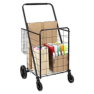 Amazon Basics Foldable Shopping Utility Cart with 360-Degree Wheels, X-Large, Black