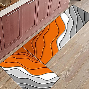 Teamery Kitchen Mats for Floor, Orange Grey Ombre Abstract Beach Kitchen Rugs, Kitchen Organization Anti-Fatigue Kitchen Mat, Kitchen Decor Runner Rug Room Decor Standing Desk Mats