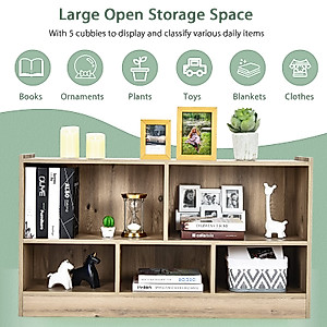 SILKYDRY 5 Cube Bookcase, 2-Tier Open Storage Cabinet, Horizontal Bookshelf for Organizer, Wooden Display Book Shelves for Home Office, Classroom (Natural, 5 Cubes)