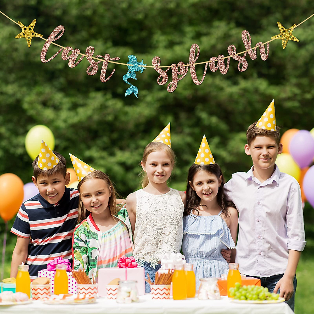 Halodete Last Splash Banner, Mermaid Theme Bridal Shower, Wedding Bachelorette Party Garland Bunting Decorations - Rose Gold Glitter