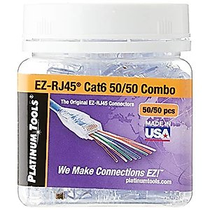Platinum 202016J EZ-RJ45 Cat 6 Connector and Strain Relief Combo Kit, 50-Pieces
