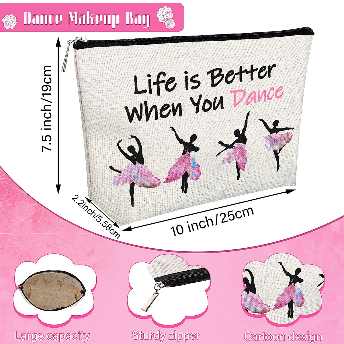 Gerrii 6 Dance Makeup Bag Dancer Cosmetic Bags Recitals Dance Team Gifts Ballet Toiletry Zipper Pouch Portable Ballerina Travel Case Accessories for Women Girl Dance Lover Dance Team(Classic)