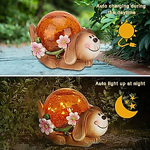 Solar Garden Dog Statue Outdoor Decor Resin Statue with Solar LED Lights Garden Lawn Ornaments for Garden Patio Lawn Yard Outdoor Decorative