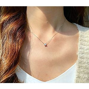 ASCOMY Dainty Silver Square Cubic Zirconia Solitaire Pendant Necklaces for Women Tiny Single Sparkly CZ Simulated Diamond Necklace Simple Shinning Bride Bridesmaids Weeding Jewelry Gifts