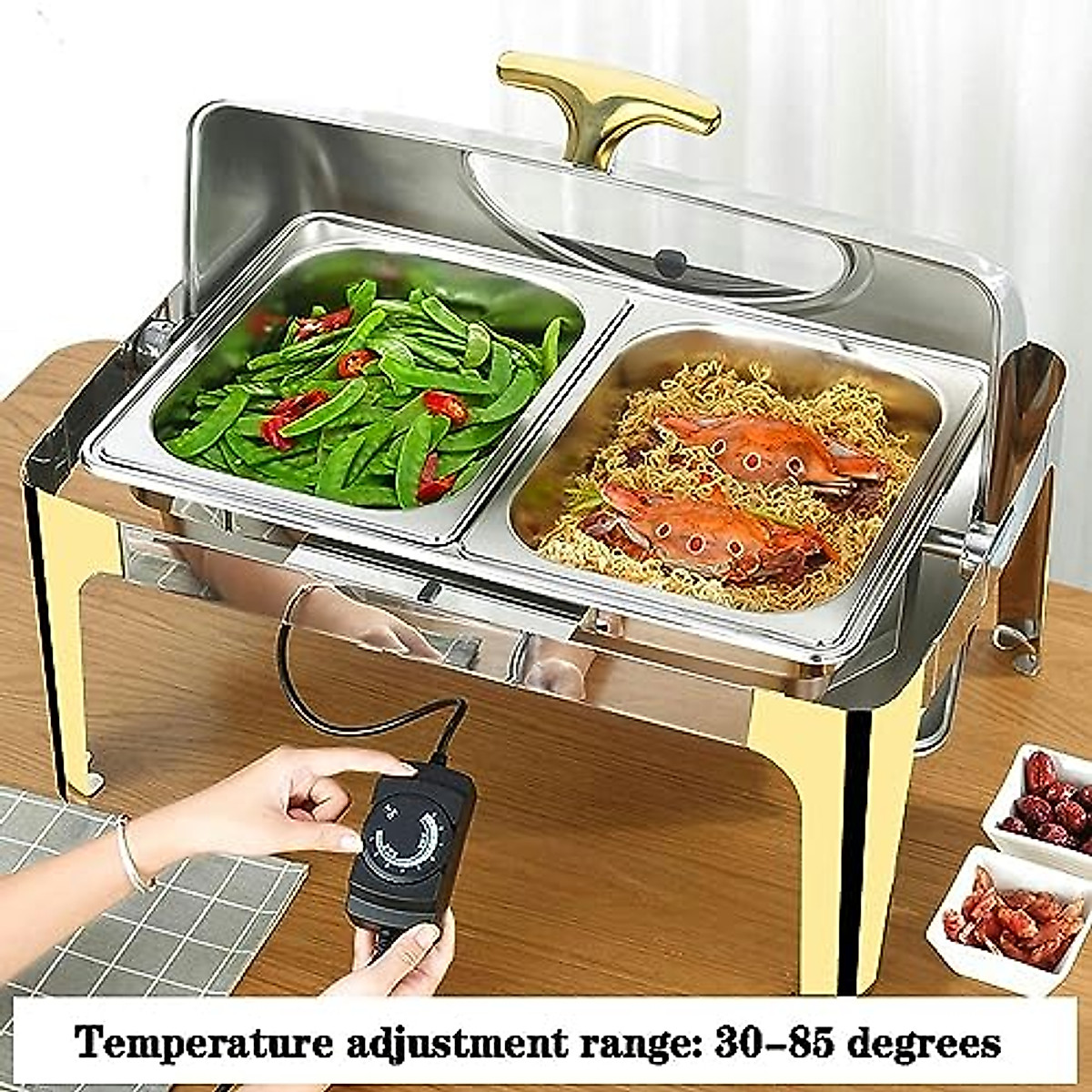 Stainless Steel Chafing Dishes with Lid for Parties 9L Commercial Food Warmer for Buffet, Buffet Server with 3 Kind of Warming Tray for Holidays, Catering, Home Dinners