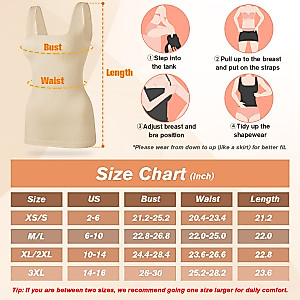 TDIFFUN Women's 3 Piece Shapewear Tank Tops Tummy Control Seamless Ribbed Square Neck Compression Body Shaper Top - Black White Nude M/L