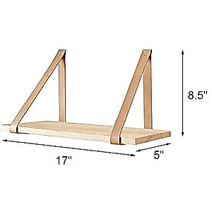 Mkono 4PCS Set - Hanging Shelf Wall Wood Floating Storage Shelves Leather Strap Swing Organizer Set of 2, and Macrame Storage Baskets for Baby Nursery Room Decor