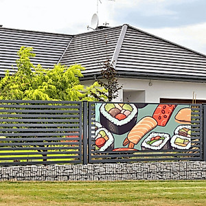 Sushi Printed Banners Personalized Party Banner Photo Text Background Banner Wall Banner for Halloween Party Home Decorations or Backdrops