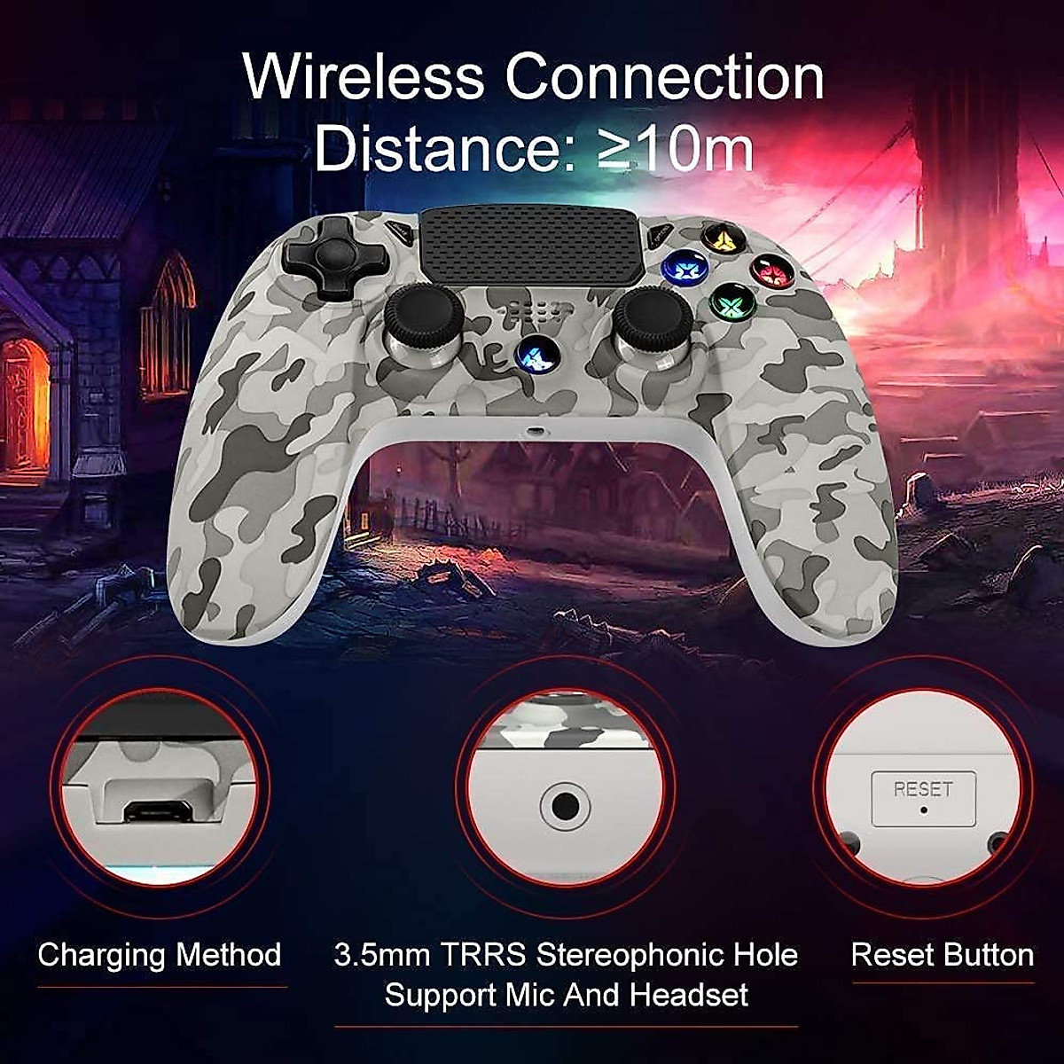 STOGA Wireless Controller for PS4, Controller for PS 4 with Touch Panel Gamepad, Turbo and Audio Jack, Joystick Controller for PS4, Gaming Controller Remote for PS3/PS4,Gray Camouflage