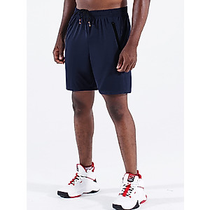 NELEUS Men's Basketball Shorts 7" Workout Running Shorts,6083,3 Pack,Black/Grey/Navy Blue,L