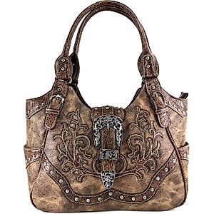 Justin West Western Brown Purse Floral Buckle Concealed Carry Handbag