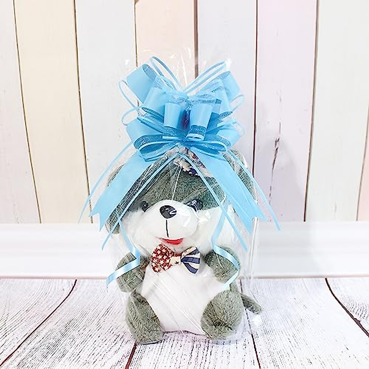 WEWILUCK Gift Wrap Bows Big, Blue Bow for Gift Baskets, Flower Bouquet, Paper, Pull Bows for Gift Wrapping, Gift Bag, Box, Baby Showers, Hanukkah(6 inches, 15PCS)