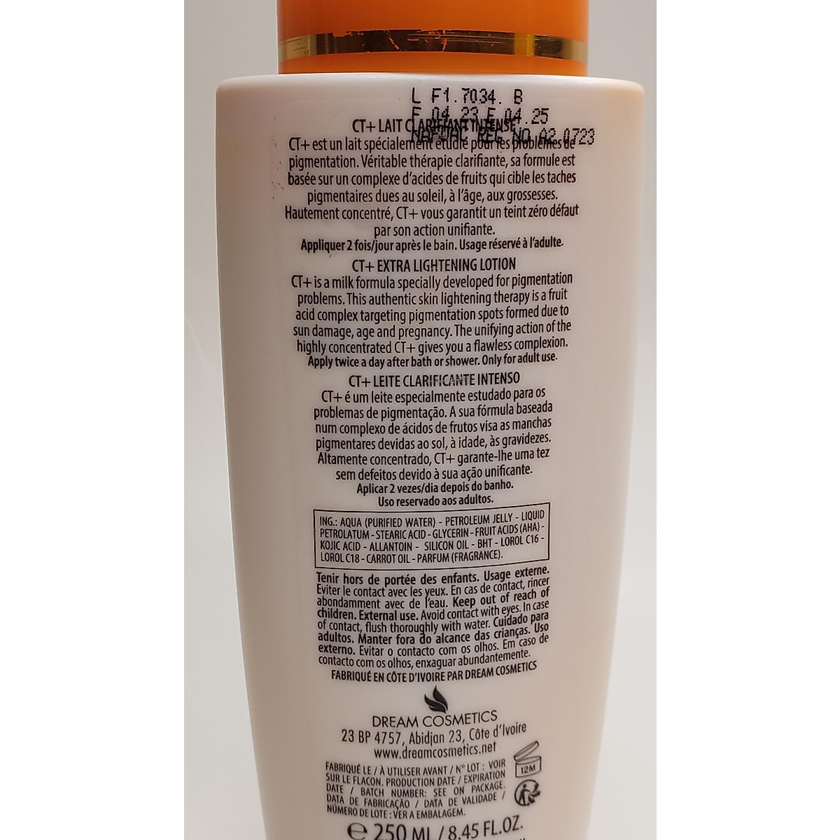 CT+ Clear Therapy Extra Lightening Skin Cream 6.76 & Lotion 8.45oz & Soap 6.17oz & Serum 2.37oz & Liner101 LPS40 Pencil & Sample Fragrance