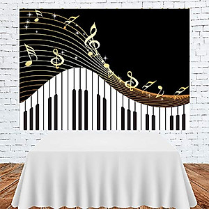 Piano Theme Backdrop for Photography Golden Musical Notes and Piano Keyboard Background for Kids Birthday Party Art Studio Photo Banner Props 7x5ft