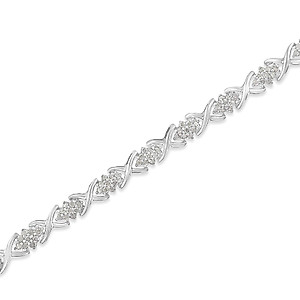 Original Classics .925 Sterling Silver 1-1/2 Cttw Diamond Cluster X Link 7" Tennis Bracelet (I-J color, I3 clarity)