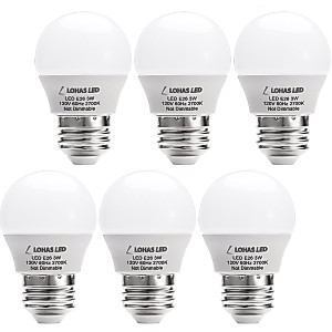 LOHAS 3W LED Light Bulb, G14 LED 25W Equivalent Light, E26 Medium Base Warm White 2700K LED Tiny Bulb, 120V Small Night Light Bulbs for Bedroom Ceiling Fan Table Lamp Lighting, Not-Dim 6 Pack