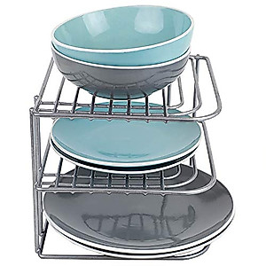 Home Basics Heavy Weight Vinyl Coated 3 Tier Steel Smart Kitchen Cabinet Corner Storage Shelves and Raised Counter Shelf Racks Organizer, Silver