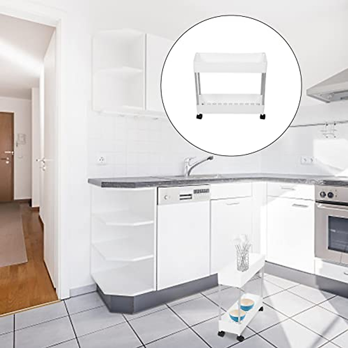 Bathroom Storage Cart Rolling Utility Cart Kitchen Trolley: Bath Storage Rack with Wheels 2 Tier Bathroom Organizers Mobile Shelving Unit Organizer for Bathroom Kitchen Slim Storage Cart