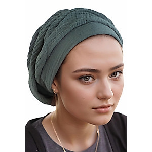 Jewish Head Covering Beret Head Wrap Adjustable Head Scarf Breathable Light Cotton Cancer Headwear for Women Israeli Tichel  (Green)