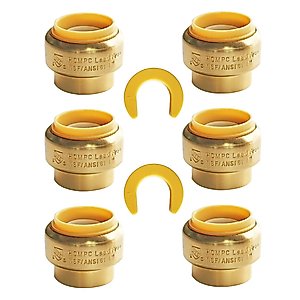 HQMPC 1" Push Fit PEX End Cap, Push-to-Connect, No lead Brass Plumbing Fittings for Copper, CPVC 6Pcs Disconnect Clip Included