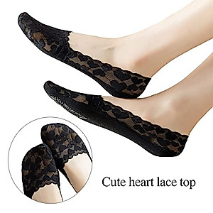 BIVOLU Womens Lace No Show Thin Socks Cute Heart Breathable Mesh Socks Non Slip Low Cut Invisible Socks for Women Girls 6 Pack Size 5-9