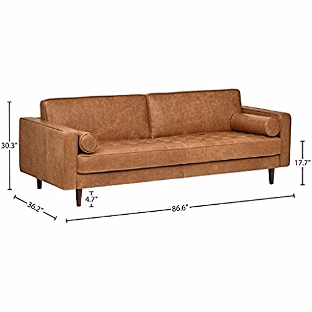 sgzyl Rivet Mid-Century Leather Sofa Couch, 86.6" W