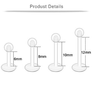 Ruifan 40PCS 16G 6mm 8mm 10m 12mm Clear UV Flexible Acrylic 3mm Ball Labret Monroe Lip Ring Tragus Helix Cartilage Earring Stud Barbell Piercing Jewelry
