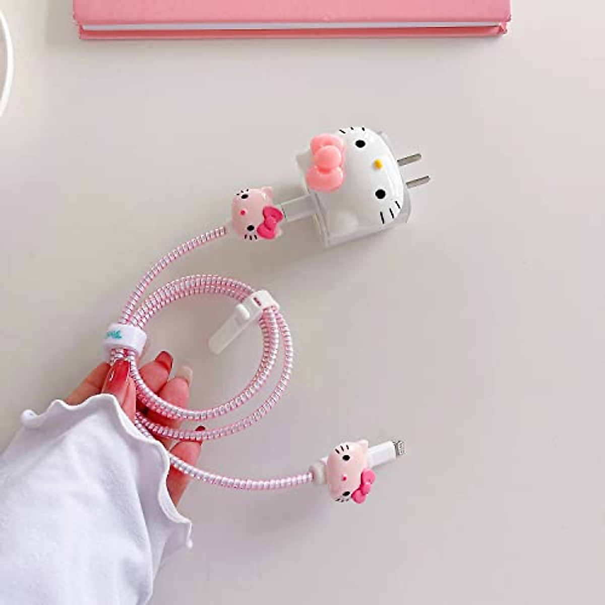 Tospania DIY Cable Protector Charger Wire Saver - Data Cable18W/20W USB-C Charger Line Protector-Compatible with iPhone 11 12 13 14 Pro Max (Pink Kitty)