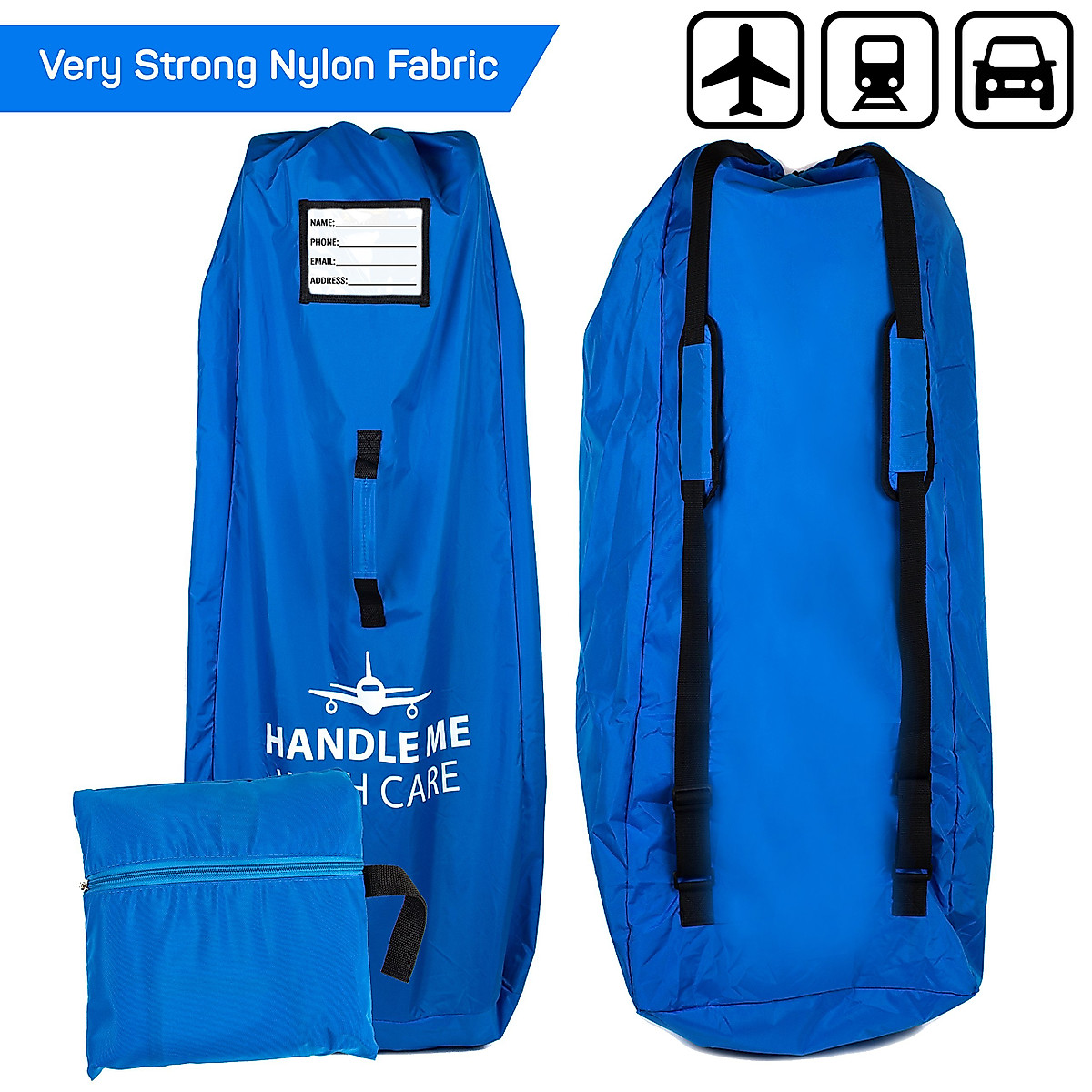 Travel Gate Check Bag For Airplane - Umbrella Stroller Size 45x12x16 600D Nylon Waterproof, Adjustable Shoulder Strap, Blue
