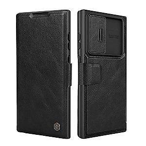 Nillkin Galaxy S22 Ultra Wallet Case, Camera Cover & Card Holder, PU Leather Flip Cover, Slide Protection, 6.8" 5G 2022, Black