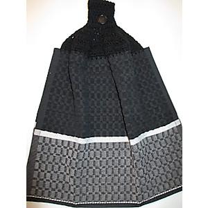 Crocheted FULL Towel Shades of Black Kitchen Towel with Black Yarn