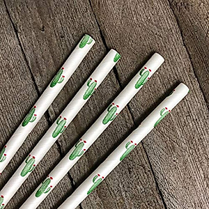 Cactus Themed Paper Straws - Green White Succulents - 50 Pack