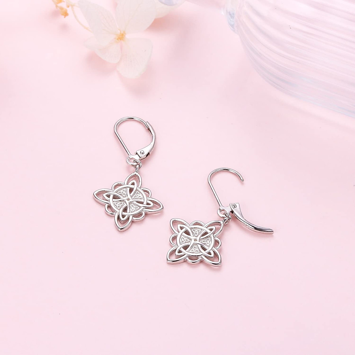 Celtic Leverback Earrings for Women 925 Sterling Silver Witches Knot Drop Dangle Earrings Jewelry Graduation Gifts for Her