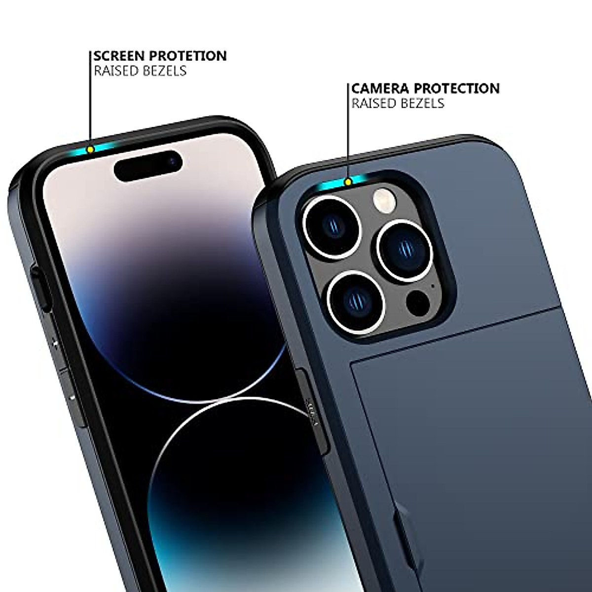 Nvollnoe for iPhone 14 Pro Case with Card Holder Heavy Duty Protective Dual Layer Shockproof Hidden Card Slot Slim Wallet Case for iPhone 14 Pro for Women&Men(Blue)