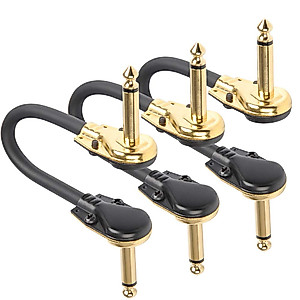 TIMESETL 6 Pack 6 Inch Guitar Patch Cable Ultra Quiet Instrument Effect Pedal Patch Cords 1/4 inch Right Angle Low Profile Pancake Design