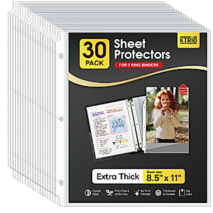 KTRIO Heavyweight Sheet Protectors 8.5 x 11 inch, 3 Mil Clear Page Protectors for 3 Ring Binder, Plastic Sleeves for Binders, Top Loading Paper Protector Letter Size, 30 Pack