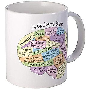 Quilter's Brain Mug - Ceramic 11oz Coffee/Tea Cup Gift Stocking Stuffer