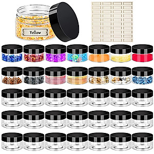 Hajoyful 2oz Plastic Jars with Lids 36PCS Small Cosmetic Slime Containers Clear Travel Round Jars Empty Sample Containers Leak Proof Pot Jars with Black Lids for Lotion and Cream Acrylic Powder
