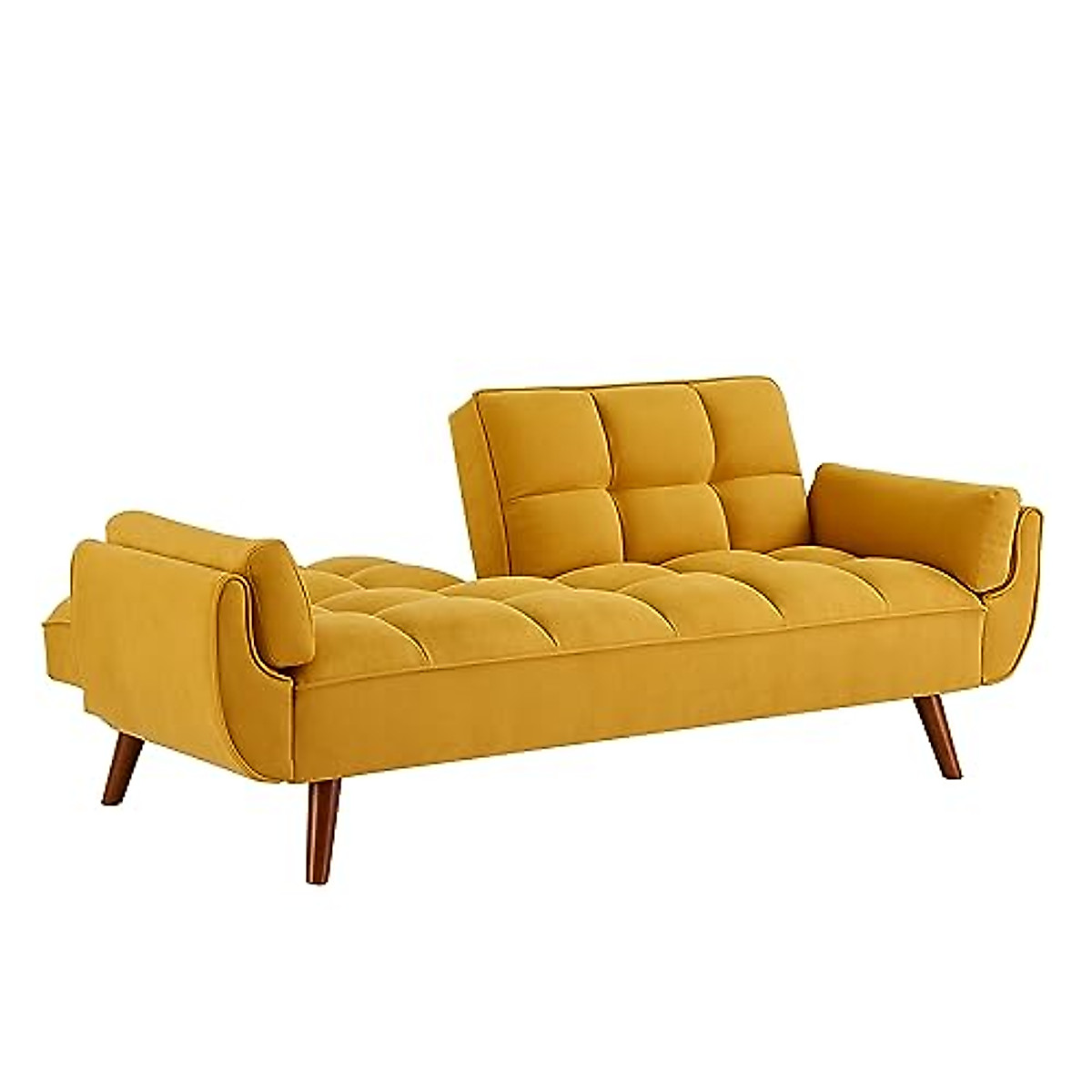Verfur Futon Sofa Bed Modern Linen Fabric Couch Convertible Folding Recliner Loveseat for Living Room with 2 Arm Pillows and Strudy Wood Legs, Yellow